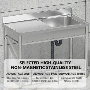 Outdoor utility commercial garage sink,Indoor kitchen Stainless Steel sink,with faucet,with storage rack,1 Compartment,Wear-resistant and smooth, large capacity,for restaurant,Basement. (Size : 80CM+