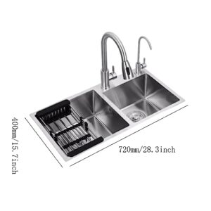 Catering Sink Commercial Stainless Steel Double Bowl Unit,Household Undermount Sink,with Pull-Out Faucet, Clean Water Faucet