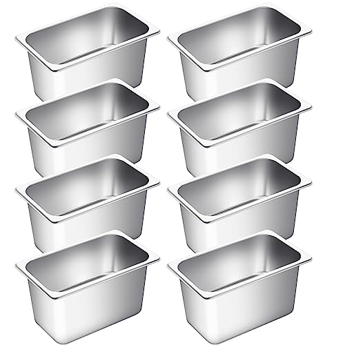 Jinei 1/4 Size 6 Inch Deep Hotel Pans 201 Stainless Steel Pan Quarter Commercial Food Pans Metal Steam Table Pan for Kitchen Restaurant Buffet Party Supplies (8 Pcs)