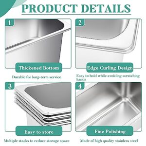 Jinei 1/4 Size 6 Inch Deep Hotel Pans 201 Stainless Steel Pan Quarter Commercial Food Pans Metal Steam Table Pan for Kitchen Restaurant Buffet Party Supplies (8 Pcs)