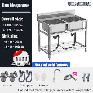 Utility Sink, Freestanding Stainless Steel Sink, Small Stainless Steel Sink, Portable Sink, Outdoor Sink Station With Hose Hook Up, For Restaurant, Cafe, Bar, Hotel, Garage (Color : Hot and cold)