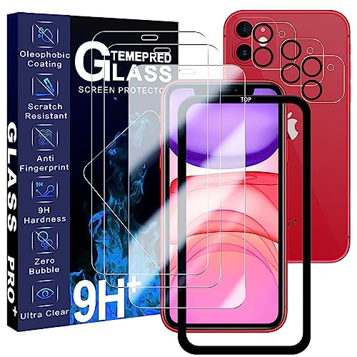 JCJCLY [3+3+1 Value Pack] For iPhone 11 [6.1 Inch] Screen Protector Tempered Glass Accessories, 3 Screen Protectors, 3 Camera Lens Protectors, 1 Easy Mounting Frame, 9H Hardness, High Clarity, Anti-Fingerprint, Anti-Scratch, Bubble-free, Easy to Install,