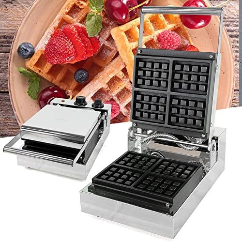 1300W Commercial Stainless Steel Waffle Maker 4Pcs Square Nonstick Electric Waffle Machine With Temperature And Time Control For Home Or Commercial Use Restaurant Bakeries Snack Family