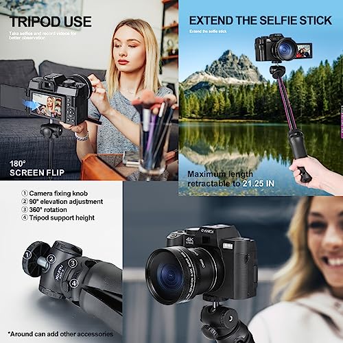 G-Anica 4K Digital Cameras for Photography, 48MP Vlogging Camera for YouTube with Microphone & Tripod Grip, Video Camera with Wide-Angle&Macro Lens, Content Creator Kit & Travel Camera(32GB SD Card)