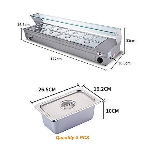 2000W Commercial Buffet Electric Food Soup Warmer, 95/122cm Food Warmer Restaurant Steam Table,Countertop Food Warmer, CE/FCC/CCC/PSE (8pcs Pans 122cm)