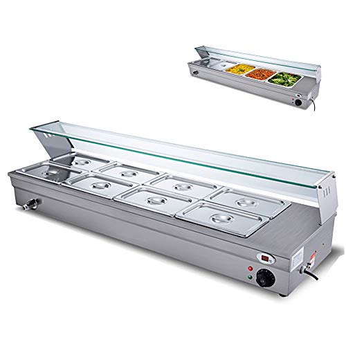 2000W Commercial Buffet Electric Food Soup Warmer, 95/122cm Food Warmer Restaurant Steam Table,Countertop Food Warmer, CE/FCC/CCC/PSE (8pcs Pans 122cm)