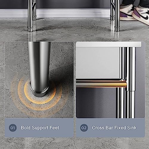 Free Standing Kitchen Sink, Stainless Steel Single Bowl Commercial Sink Portable Outdoor Sink with Faucet for Garage, Restaurant, Laundry Room