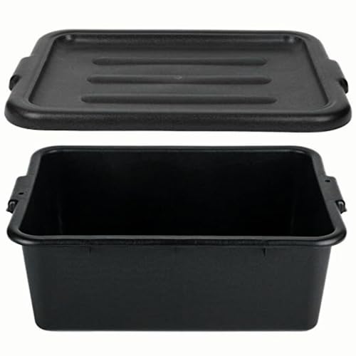 Gamla 6-Pack Polypropylene Bus Tub with Lid Set, 20x15x7 Inches, Durable Black Bus Box for Professional Food Service Use