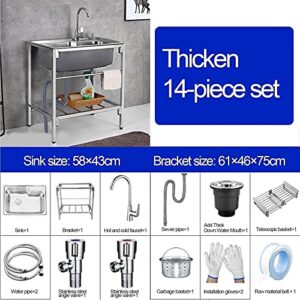 Freestanding Sink, with Faucet Sink Stainless Steel Kitchen, Commercial Movable Dining Sink, Used in Bars, Restaurants, Canteens, Garden Sink, 61×46×75cm