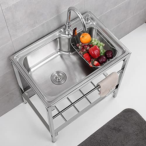 Stainless Steel Kitchen Sink With Bracket Commercial Restaurant Sink Set With Hot And Cold Faucet Large Single Bowl Sink For Laundry Room Rear Outdoor Garage