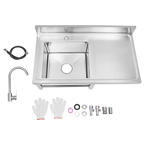 1 Compartment Stainless Steel Kitchen Sink，Free Standing Single Bowl Commercial Sink，for Outdoor Indoor, Kitchen,Garage, Restaurant,Laundry/Utility Room(35.4" W x 21.2" D x 39.3" H)