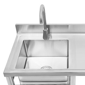 1 Compartment Stainless Steel Kitchen Sink，Free Standing Single Bowl Commercial Sink，for Outdoor Indoor, Kitchen,Garage, Restaurant,Laundry/Utility Room(35.4" W x 21.2" D x 39.3" H)