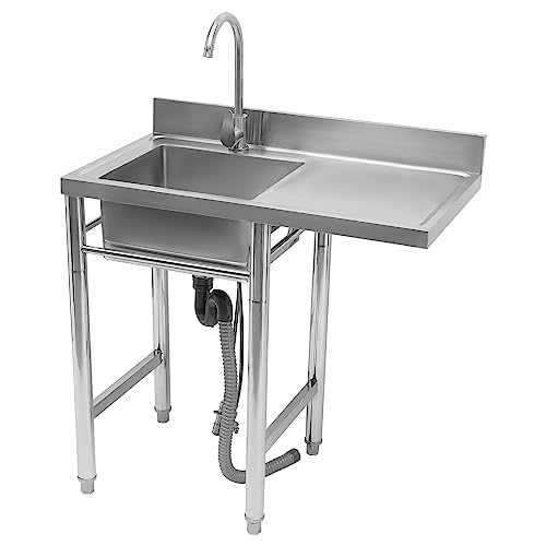 1 Compartment Stainless Steel Kitchen Sink，Free Standing Single Bowl Commercial Sink，for Outdoor Indoor, Kitchen,Garage, Restaurant,Laundry/Utility Room(35.4" W x 21.2" D x 39.3" H)