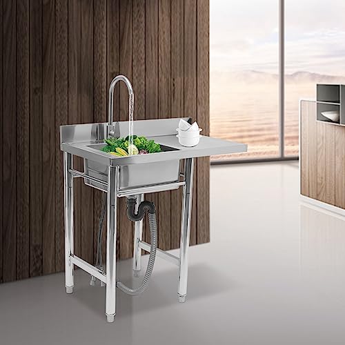 1 Compartment Stainless Steel Kitchen Sink，Free Standing Single Bowl Commercial Sink，for Outdoor Indoor, Kitchen,Garage, Restaurant,Laundry/Utility Room(35.4" W x 21.2" D x 39.3" H)