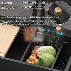 Stainless Steel Utility Sink,Kitchen Sink Set Washing Hand Basin Free Standing Utility Sink Stainless Steel w/Cold Hot Water Pipe Faucet Storage Shelvesfor Restaurant, Kitchen, Outdoor 80*45cm black