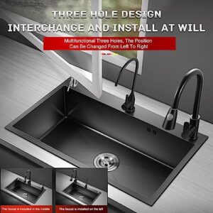 Commercial Restaurant Kitchen Sink, Kitchen Sink Stainless Steel Single Bowl With Pull-Out Faucet Single Bowl Big Sinks, 304 Stainless Steel Sink With Drain Strainer And Accessories (Color : A, Size