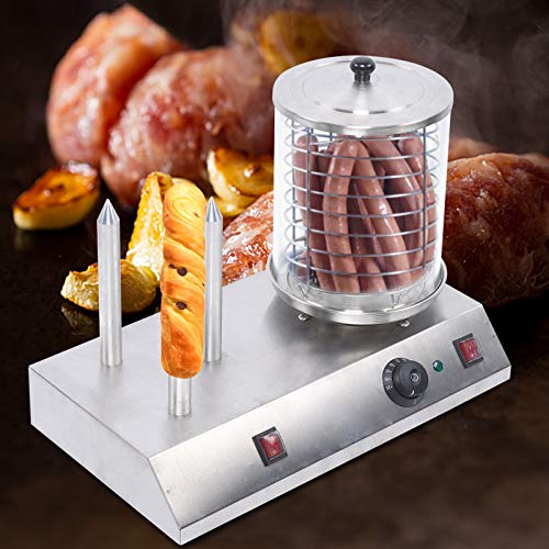 110V Commercial Grilled Electric Hot Dog Maker Machine Nonstick Hot Dog and Bun Toaster Cooker Stainless Steel Makes 3 Sausages Countertop Home Baker Machine Hot Dog,Casual Fast Food Equipment