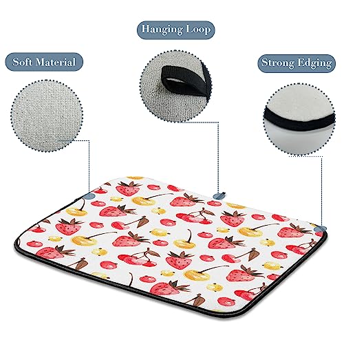 Strawberries Cute Cherry Fruit Drying Mat for Kitchen Art Dishes Pad Dish Drainer Rack Mats Absorbent Fast Dry Kitchen Accessories (18''x24'')