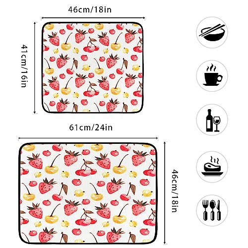 Strawberries Cute Cherry Fruit Drying Mat for Kitchen Art Dishes Pad Dish Drainer Rack Mats Absorbent Fast Dry Kitchen Accessories (18''x24'')