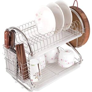 sdgh dish rack stainless steel kitchen racks desktop thick double drain dish rack space space home multi-function storage shelf