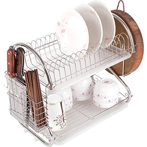 SDGH Dish Rack Stainless Steel Kitchen Racks Desktop Thick Double Drain Dish Rack Space Space Home Multi-Function Storage Shelf