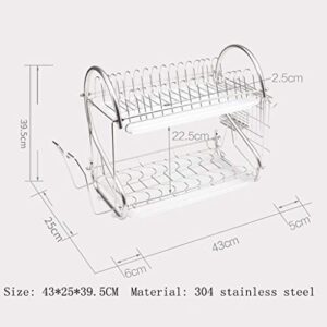 SDGH Dish Rack Stainless Steel Kitchen Racks Desktop Thick Double Drain Dish Rack Space Space Home Multi-Function Storage Shelf