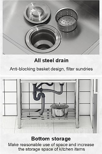 Free Standing Utility Sink, single Bowl Kitchen Sink Outdoor Sink Station, with Hot and Cold Faucet Drain Basket, Shelf, Towel Bar, for Garage, Laundry Room, Outdoor (21 Inch)