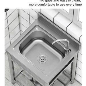 Free Standing Utility Sink, single Bowl Kitchen Sink Outdoor Sink Station, with Hot and Cold Faucet Drain Basket, Shelf, Towel Bar, for Garage, Laundry Room, Outdoor (21 Inch)