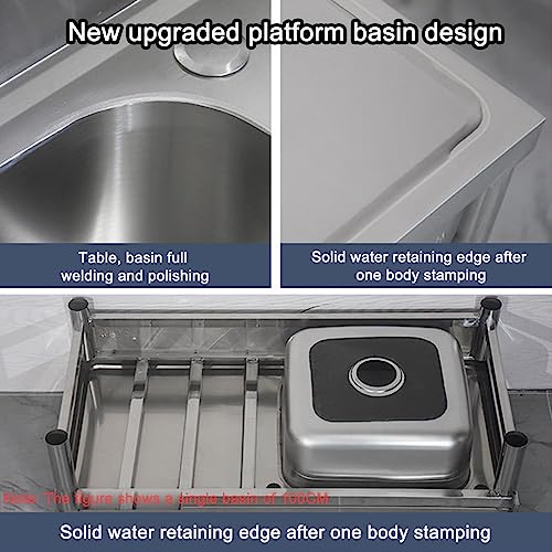 304 Stainless Stee Commercial Restaurant Sink 80cm Small Stainless Steel Sink Outdoor Sink Station With Hose, Stainless Steel Prep & Utility Sink for Restaurant, Kitchen, Outdoor