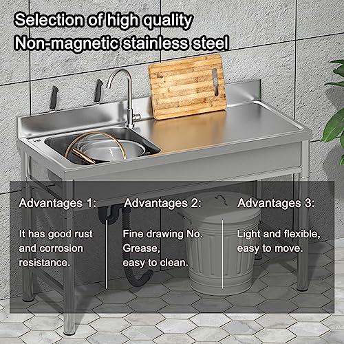 304 Stainless Stee Commercial Restaurant Sink 80cm Small Stainless Steel Sink Outdoor Sink Station With Hose, Stainless Steel Prep & Utility Sink for Restaurant, Kitchen, Outdoor