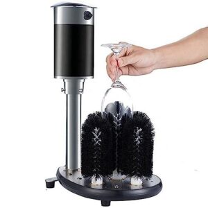 chrox electric glass washer, commercial electric upright glass washer glassware stainless steel glass washer with 5 removable glass cleaning brushes for 7-7.5cm wine glasses