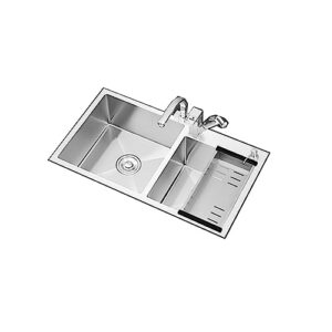 kitchen double sink, 304 stainless steel thickened sink，with pull-out faucet and spray faucet，drain basket,wash basin