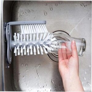 Efficient Glassware Cleaner with Double-Sided Brush & Suction Cup Base - Ideal for Mugs Cups Jugs Decanters & Bottles - Standing Brush Scrubber for Sparkling Clean Surfaces