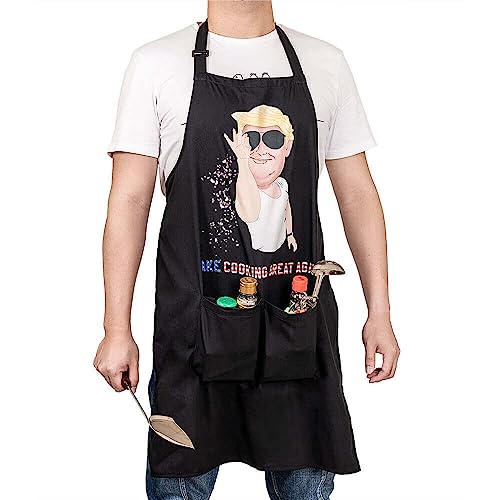 Funny Apron for Men, 100% Cotton Canvas BBQ Aprons with Pockets Adjustable Neck Strap for Grilling, Cooking, Chef, Kitchen, Funny Gifts for Dad, Husband, Boyfriend, Brother - Black