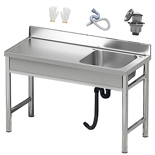 Commercial Restaurant Sink, Freestanding Stainless Steel Sink, Single Bowl Commercial Kitchen Sink w/Workbench, Stainless Steel Prep & Utility Sink for Restaurant, Kitchen, Outdoor