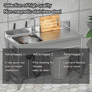 Commercial Restaurant Sink, Freestanding Stainless Steel Sink, Single Bowl Commercial Kitchen Sink w/Workbench, Stainless Steel Prep & Utility Sink for Restaurant, Kitchen, Outdoor