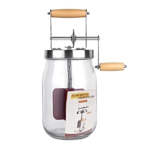 1.5 liters manual butter churner - wooden handle shakes stainless steel gear manual butter maker, butter churner hand crank mason jar, baking of top gadgets butter maker cream mixer (1.5l)