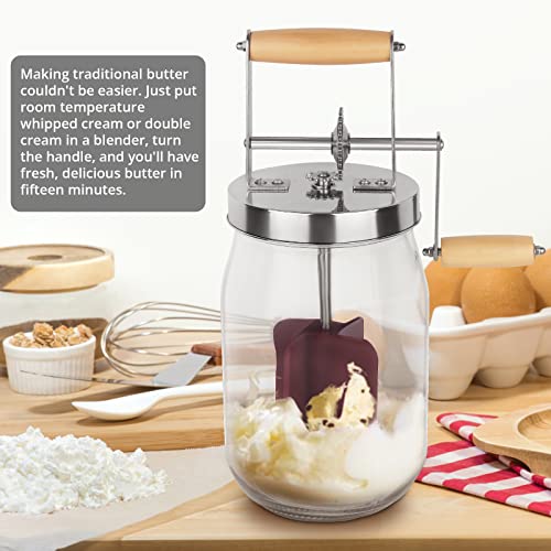 1.5 Liters Manual Butter Churner - Wooden Handle Shakes Stainless Steel Gear Manual Butter Maker, Butter Churner Hand Crank Mason Jar, Baking of Top Gadgets Butter Maker Cream Mixer (1.5L)