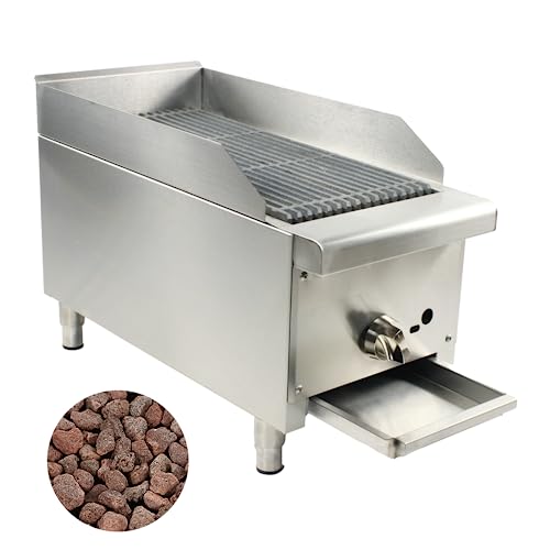 Hipopller 12" Commercial Charbroilers with Lava Rock, Heavy Duty Natural/Propane Gas Single Burners, Stainless Steel Countertop Portable BBQ Grill Cooking Equipment Griddle Restaurant - 28000 BTU