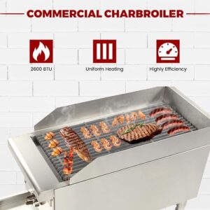 Hipopller 12" Commercial Charbroilers with Lava Rock, Heavy Duty Natural/Propane Gas Single Burners, Stainless Steel Countertop Portable BBQ Grill Cooking Equipment Griddle Restaurant - 28000 BTU