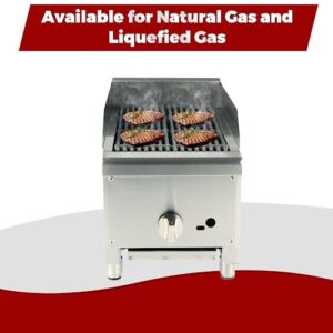 Hipopller 12" Commercial Charbroilers with Lava Rock, Heavy Duty Natural/Propane Gas Single Burners, Stainless Steel Countertop Portable BBQ Grill Cooking Equipment Griddle Restaurant - 28000 BTU