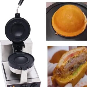 Electric Burger Waffle Maker, 1000W Commercial Single Head Non Stick Panini Press Hamburger Machine, Ice Cream Waffle Baker Machine for Home Kitchen Use Breakfast