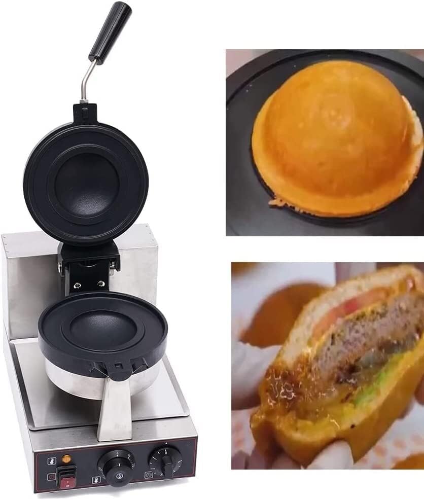 Electric Burger Waffle Maker, 1000W Commercial Single Head Non Stick Panini Press Hamburger Machine, Ice Cream Waffle Baker Machine for Home Kitchen Use Breakfast