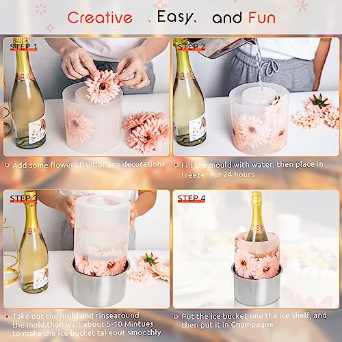 Ice Bucket Mold,Ice Mold Wine Bottle Chiller,Champagne Bucket Ice Mold, Flower/Fruits/Any Decoration to DIY Your Champagne Bucket Ice Mold For Special Parties/Bar/Holiday/Wedding,Beautiful & Creative