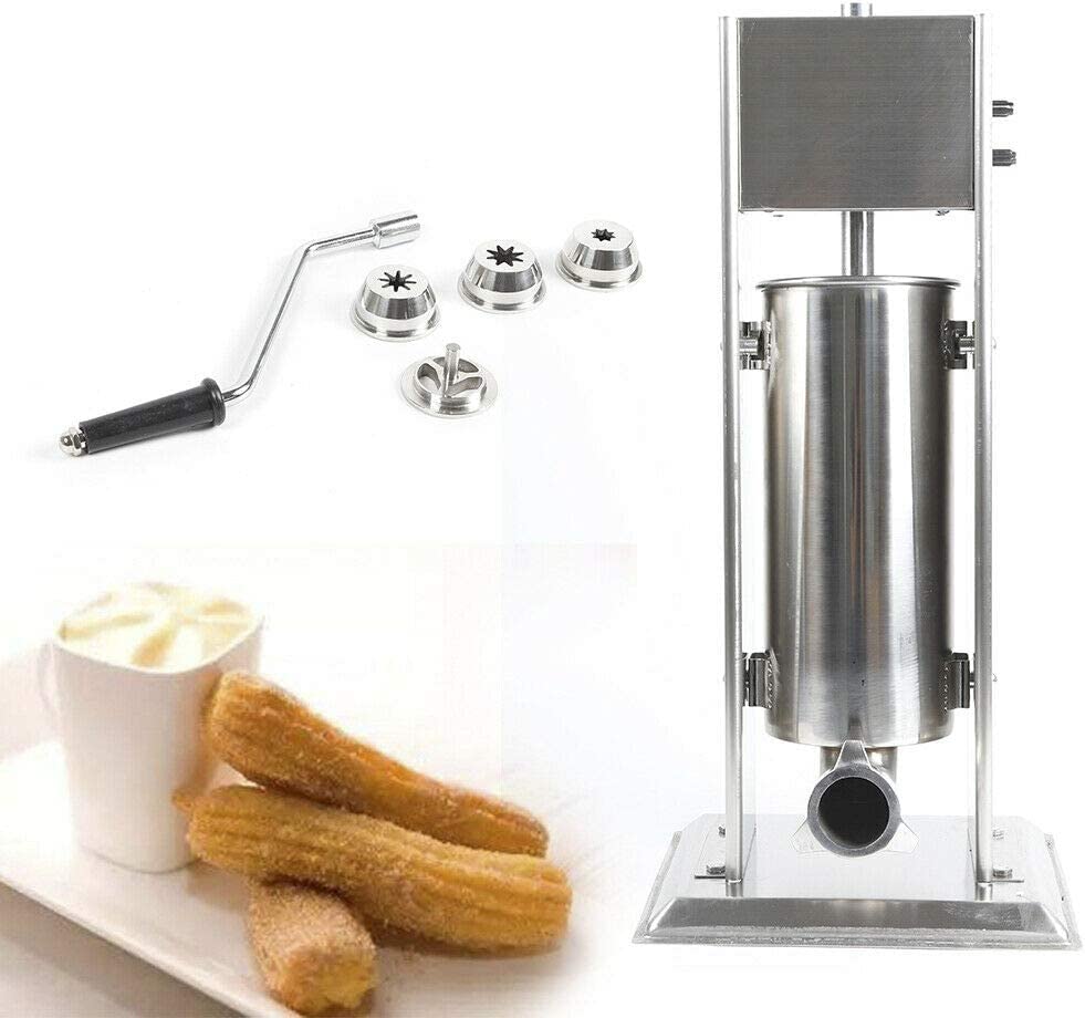 Commercial Churros Maker, Heavy Duty Waffle Makers, 5L Stainless Steel Manual Spanish Donut Churrera Machine with 4pcs Nozzles for Home Restaurants Cafeterias Bakeries