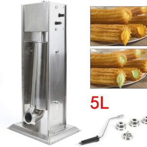 Commercial Churros Maker, Heavy Duty Waffle Makers, 5L Stainless Steel Manual Spanish Donut Churrera Machine with 4pcs Nozzles for Home Restaurants Cafeterias Bakeries