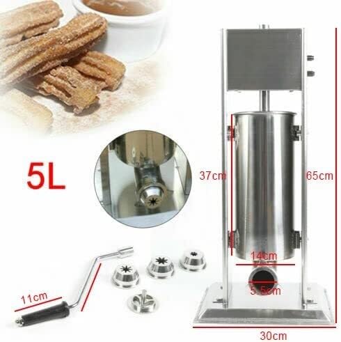 Commercial Churros Maker, Heavy Duty Waffle Makers, 5L Stainless Steel Manual Spanish Donut Churrera Machine with 4pcs Nozzles for Home Restaurants Cafeterias Bakeries