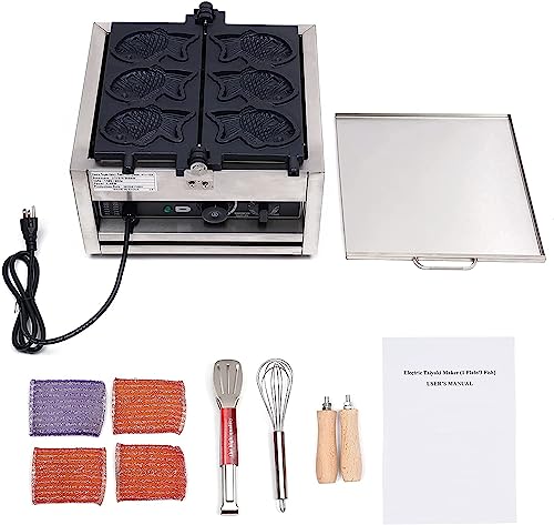 3Pcs Taiyaki Fish Waffle Maker, 1500W Commercial Electric Non Stick Fish-shaped Waffle Machine, Waffle Iron Baker Machine, Electric Corn Dog Waffle Maker Hot Dog Muffin Machine for Party Cafe Tea Shop