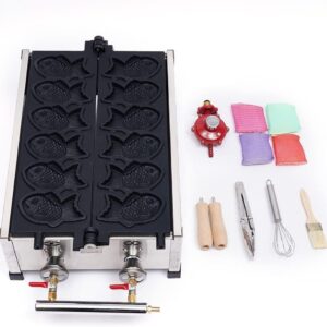 Taiyaki Making Machine, Commercial Japanese Fish Waffle Maker Baker, 6 PCS Nonstick Waffle Iron Baker Machine, Double-Sided Heating Cone Waffle Maker, Shell Baker Machine for Snack Bars