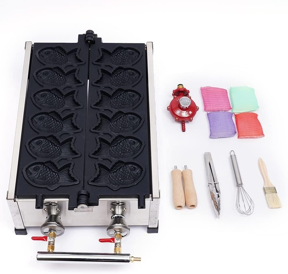 Taiyaki Making Machine, Commercial Japanese Fish Waffle Maker Baker, 6 PCS Nonstick Waffle Iron Baker Machine, Double-Sided Heating Cone Waffle Maker, Shell Baker Machine for Snack Bars